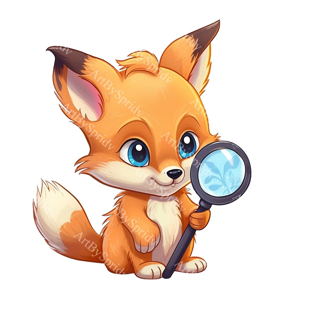 Baby Fox With Magnifying Glass PNG Clipart, Cute Woodland Animal ...