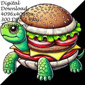 Funny Turtle Burger PNG Clipart | Cute Food Animal Hybrid Art | Quirky ...