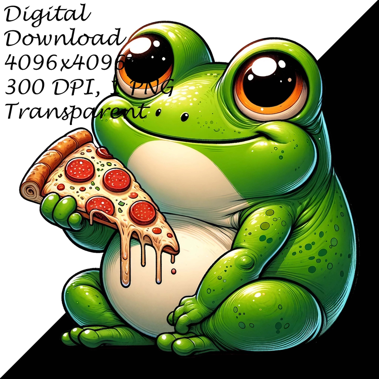 Green Frog Holding Pizza Clipart - Cute Amphibian Cartoon PNG for DIY ...