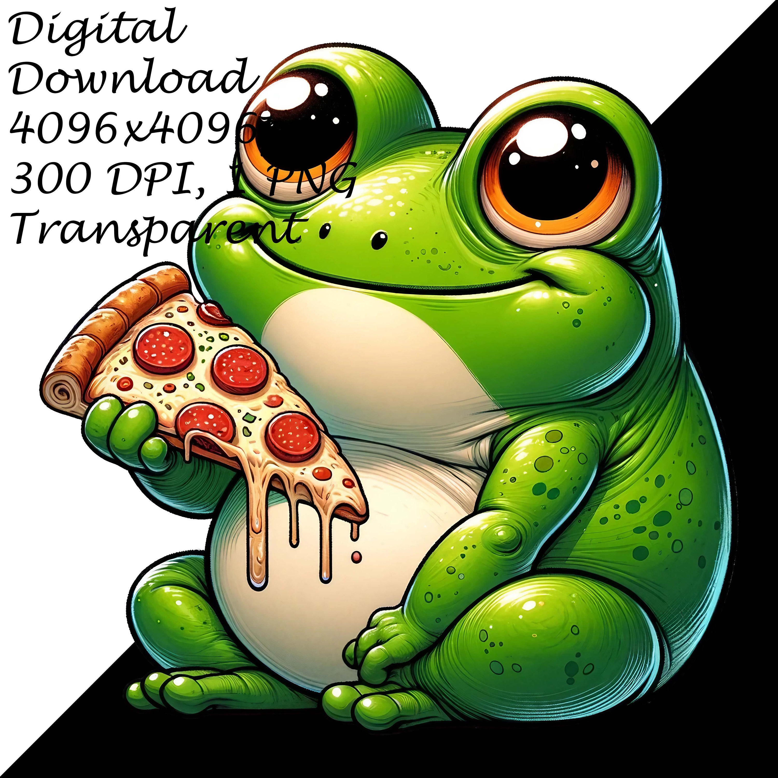 Green Frog Holding Pizza Clipart - Cute Amphibian Cartoon PNG for DIY ...