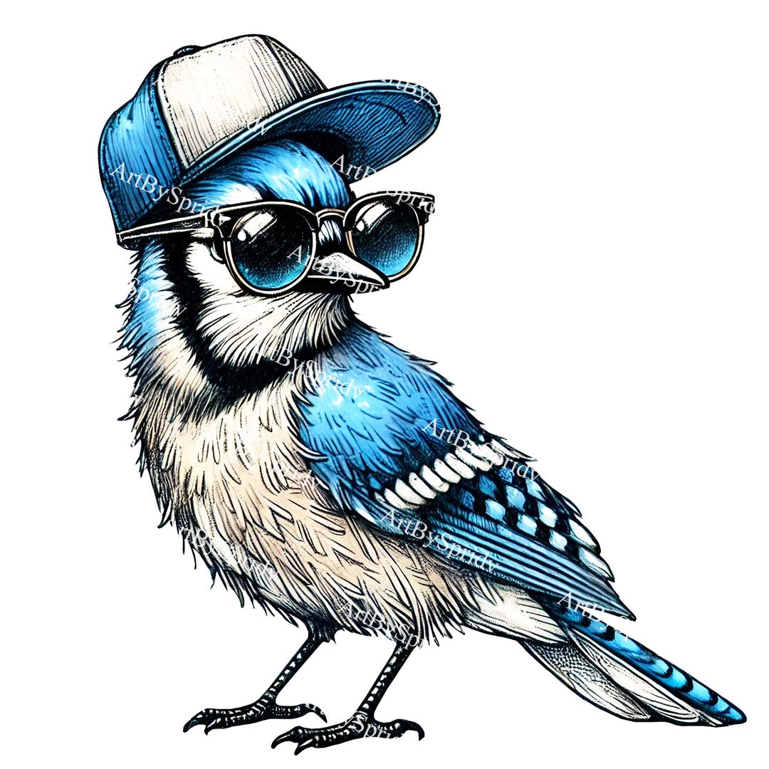 Cool Blue Jay Bird PNG Clipart With Sunglasses and Cap | Trendy Hipster ...