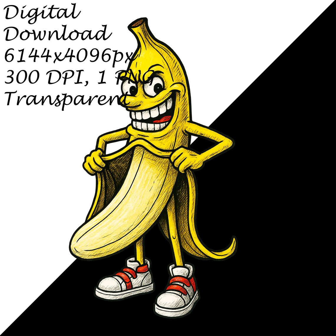 Funny Cartoon Banana Character PNG - Mischievous Peeled Banana Mascot ...
