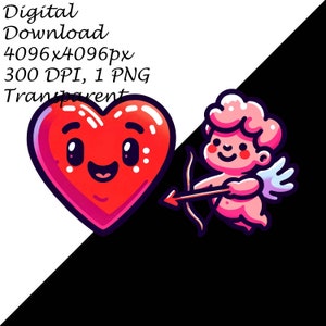 Valentine's Day Cupid Clipart - Cute Cartoon Heart & Arrow - Digital ...