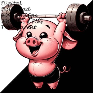 Adorable Cartoon Pig Weightlifter Digital Clipart - Cute Piggy Gym ...