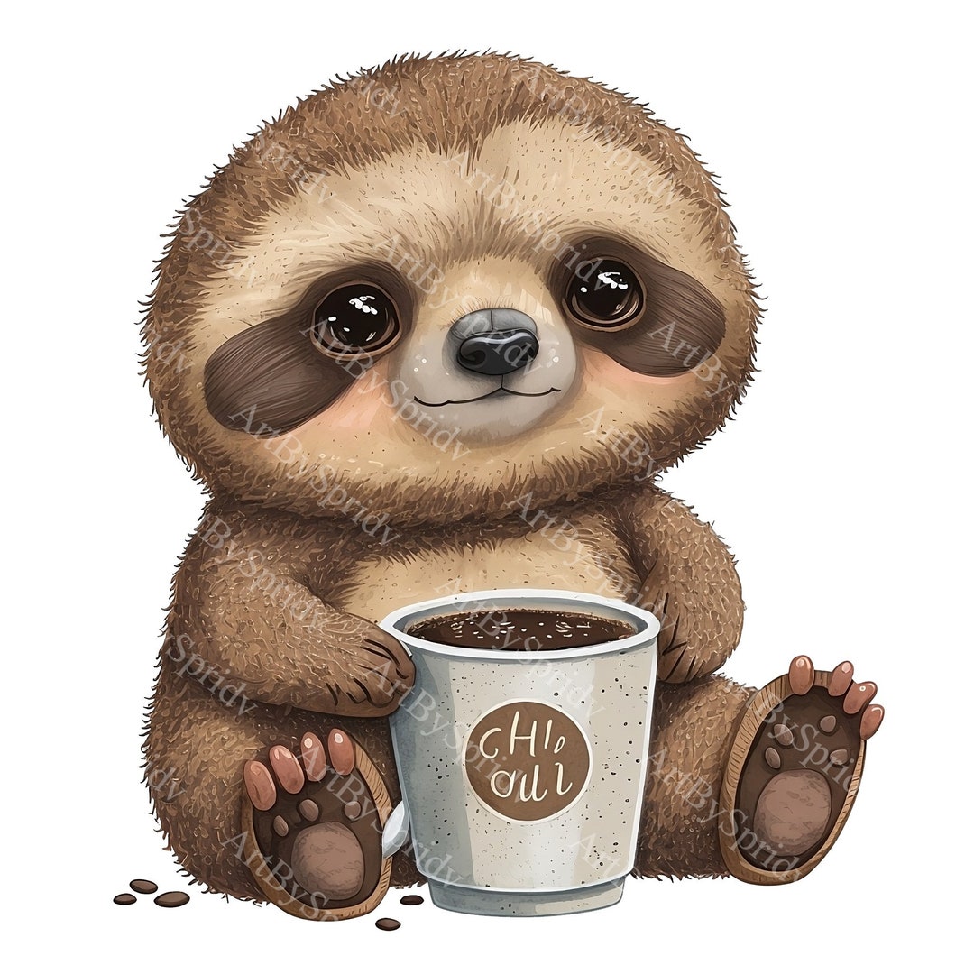 Sloth With Cup Hot Cocoa or Coffee PNG Clipart,transparent Animal Lover ...