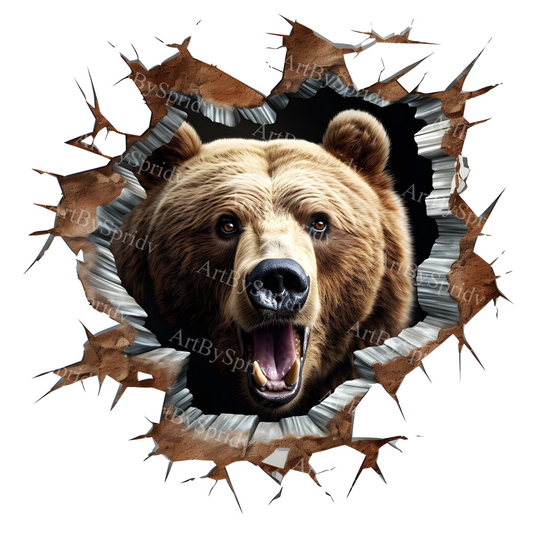 3D Realistic Bear Breaking Through Wall PNG Clipart, Wild Animal Crack ...