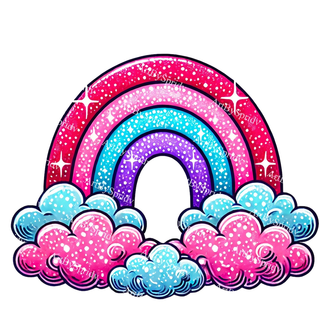 Sparkly Rainbow With Clouds Clipart | Glitter Pastel Transparent PNG ...