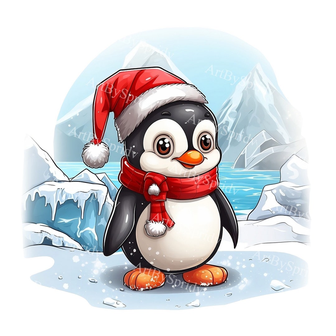 Adorable Christmas Penguin Clipart – Transparent PNG With Santa Hat ...