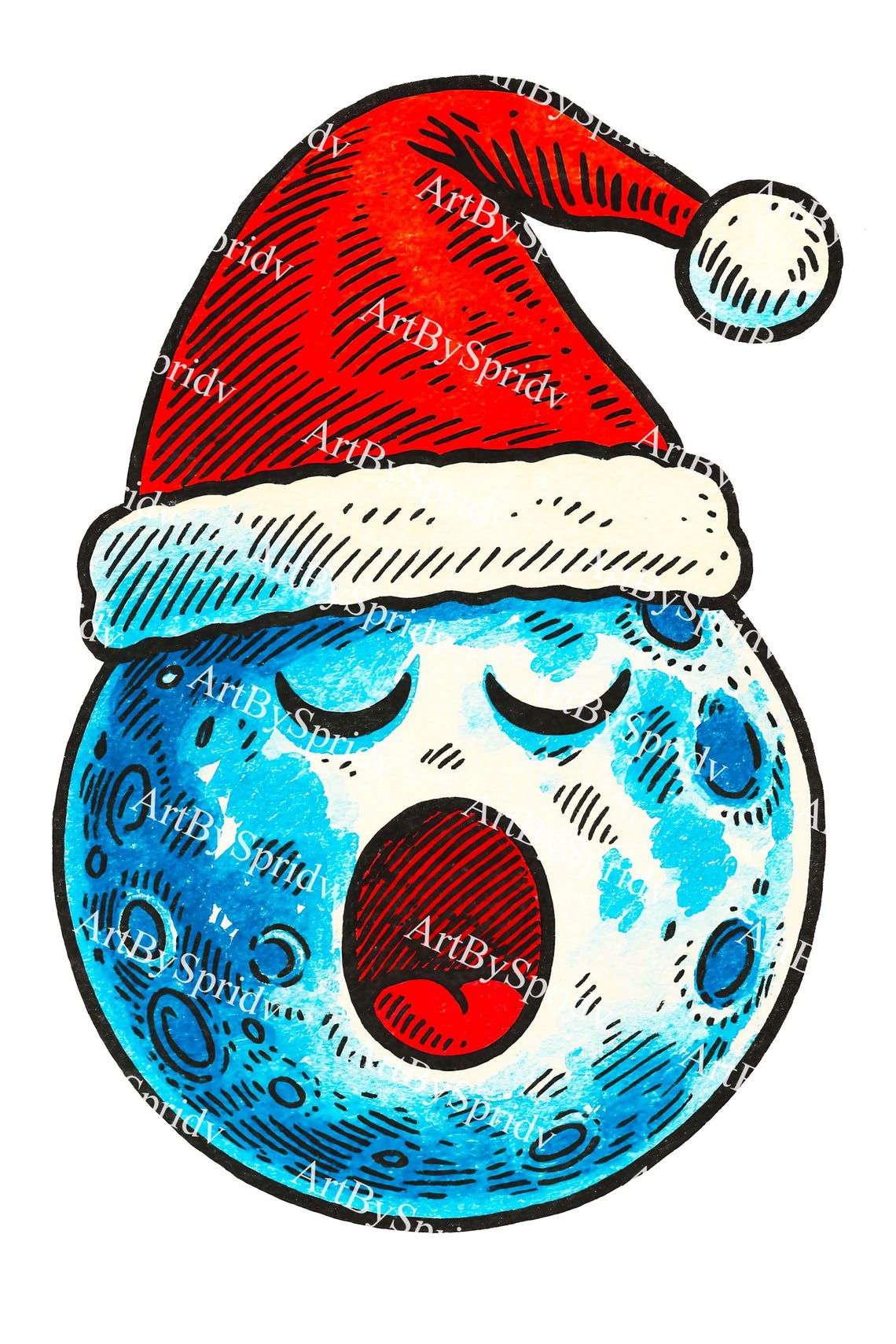 Cute Yawning Moon With Santa Hat Clipart, Christmas Cartoon Moon PNG ...