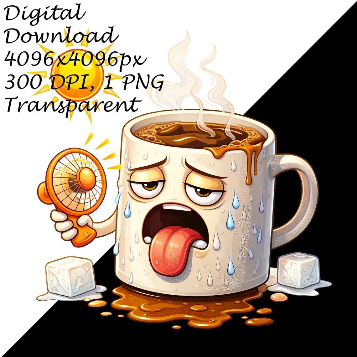 Overheated Coffee Mug PNG, Hot Sweating Cup With Fan, Heatwave Summer ...