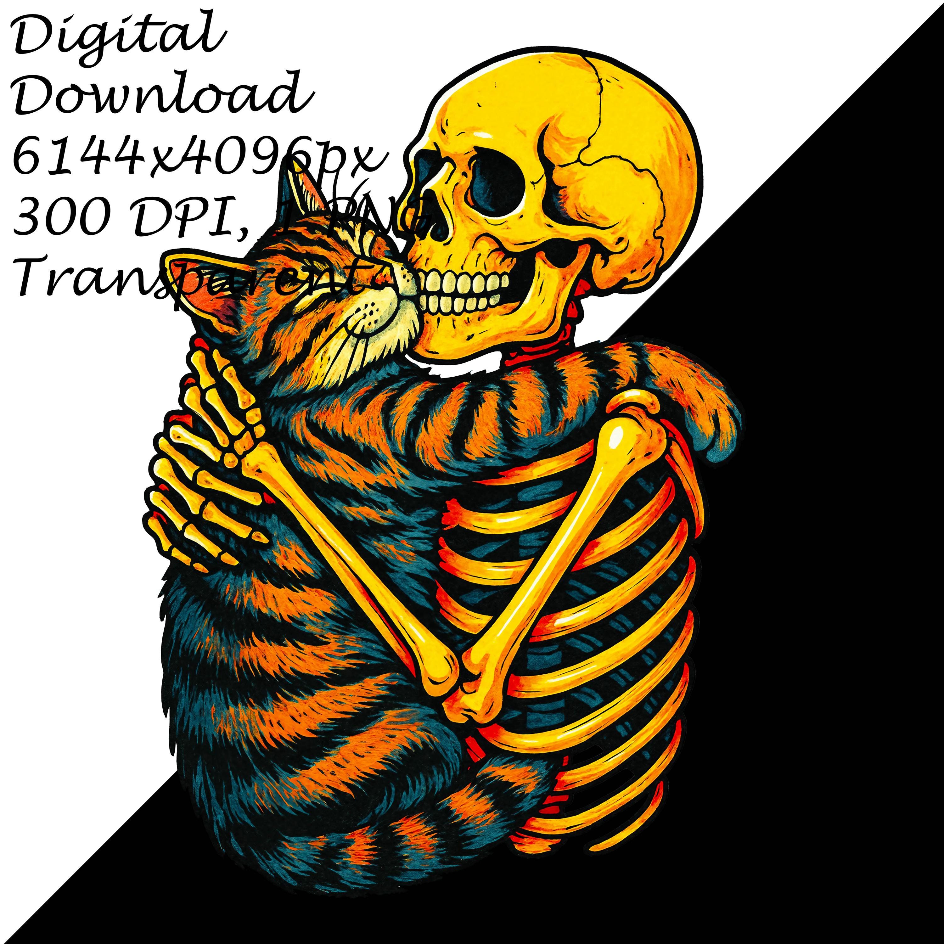 Skeleton Hugging Cat PNG Clipart - Cute Spooky Skull & Tabby Embrace ...