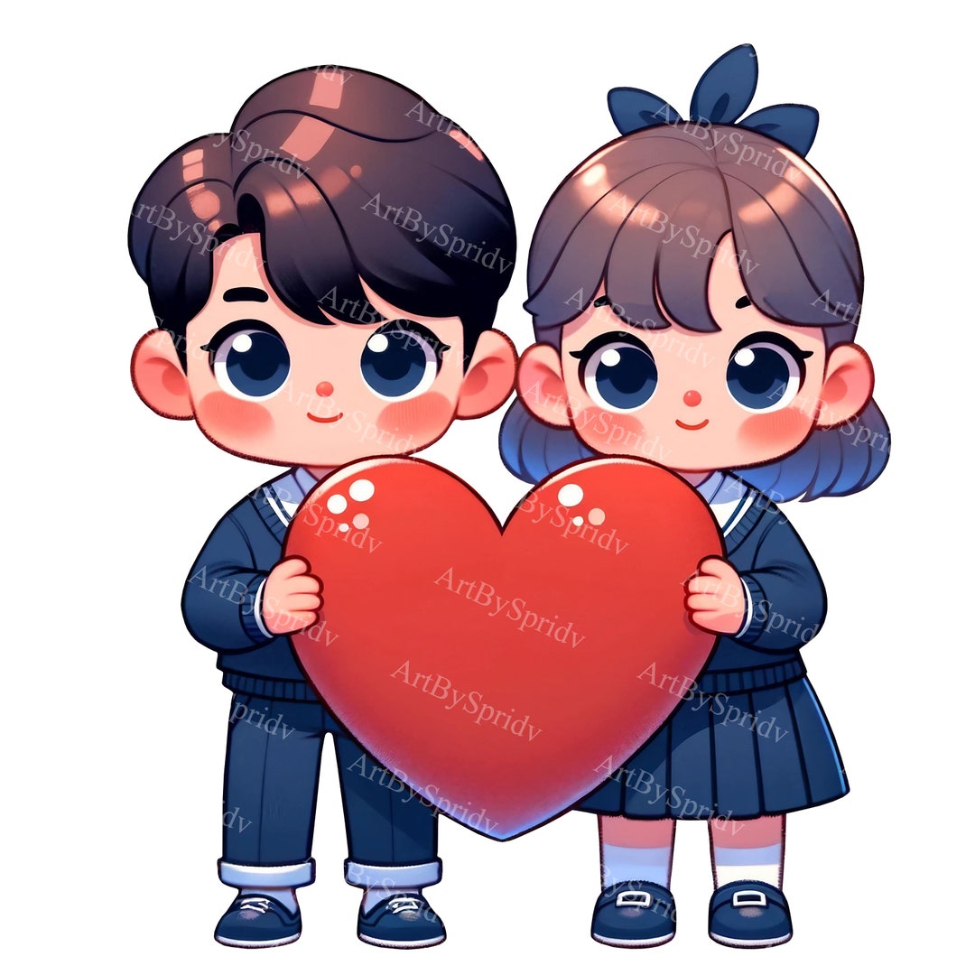 Valentine's Day Clipart: Childrens With Heart - Digital PNG, Boy & Girl ...