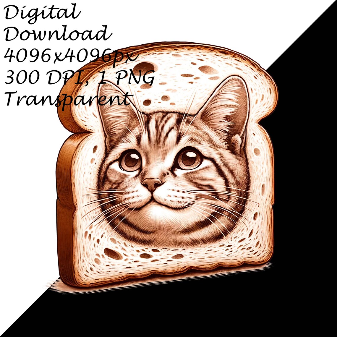 Whimsical Cat-in-bread Clipart PNG | Transparent Printable Sublimation ...