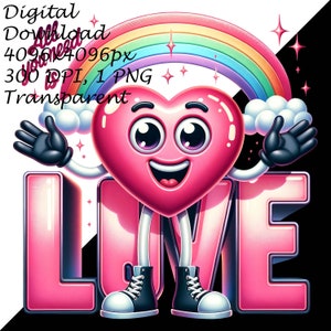 Valentine's Heart Character Clipart With Rainbow & Love - Digital PNG ...