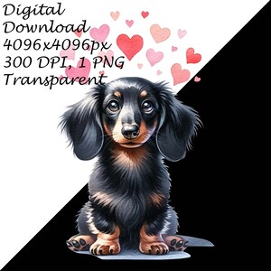 Valentine's Dachshund Clipart - Watercolor Dog PNG for DTG, Mugs ...