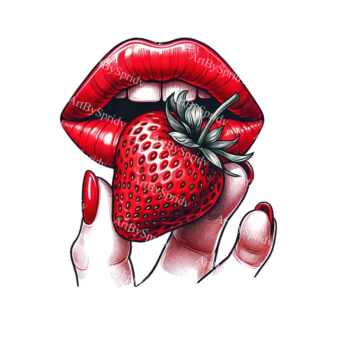 Glossy Red Lips With Ripe Strawberry Clipart,transparent PNG for T ...