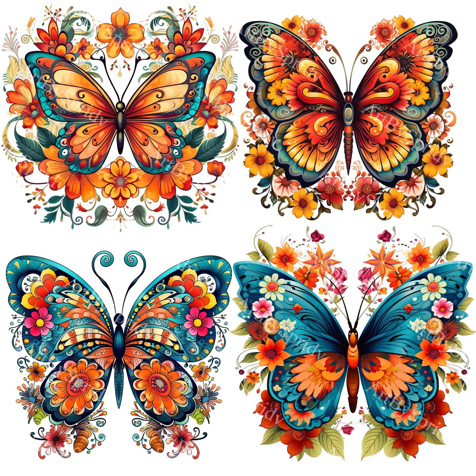 Exquisite Floral Butterfly Cliparts for DIY Crafting, Printable ...