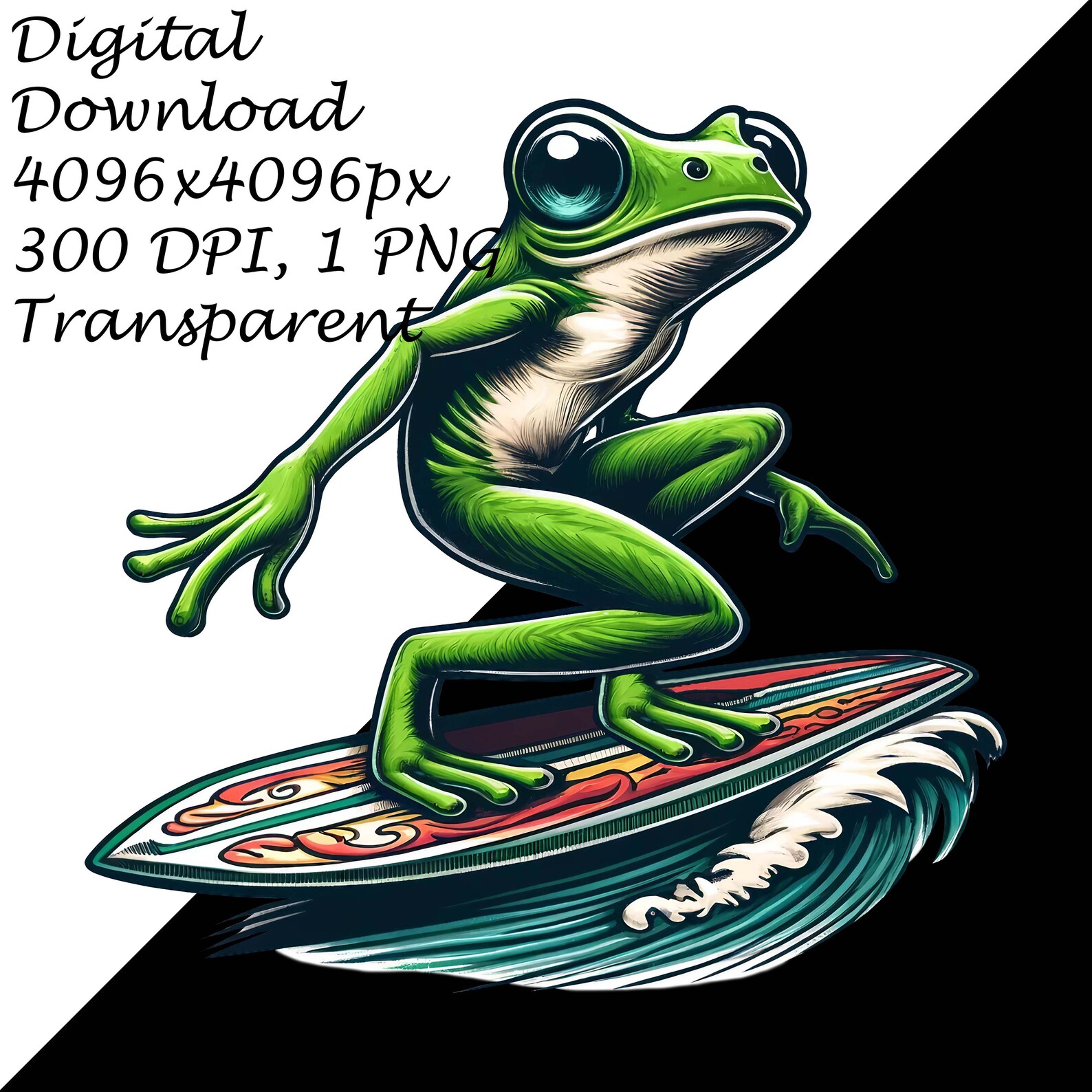 Whimsical Frog Surfing Clipart PNG, Big-eyed Cartoon Frog on Surfboard ...
