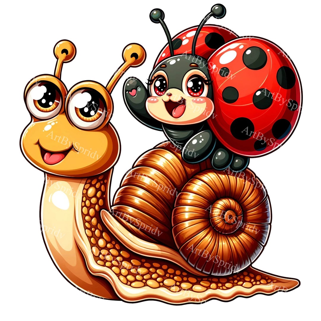 Adorable Cartoon Snail With Ladybug Clipart - Digital PNG for Printable ...