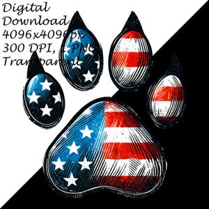 American Flag Paw Print Clipart PNG | Patriotic Dog Lover Art | USA Pet ...