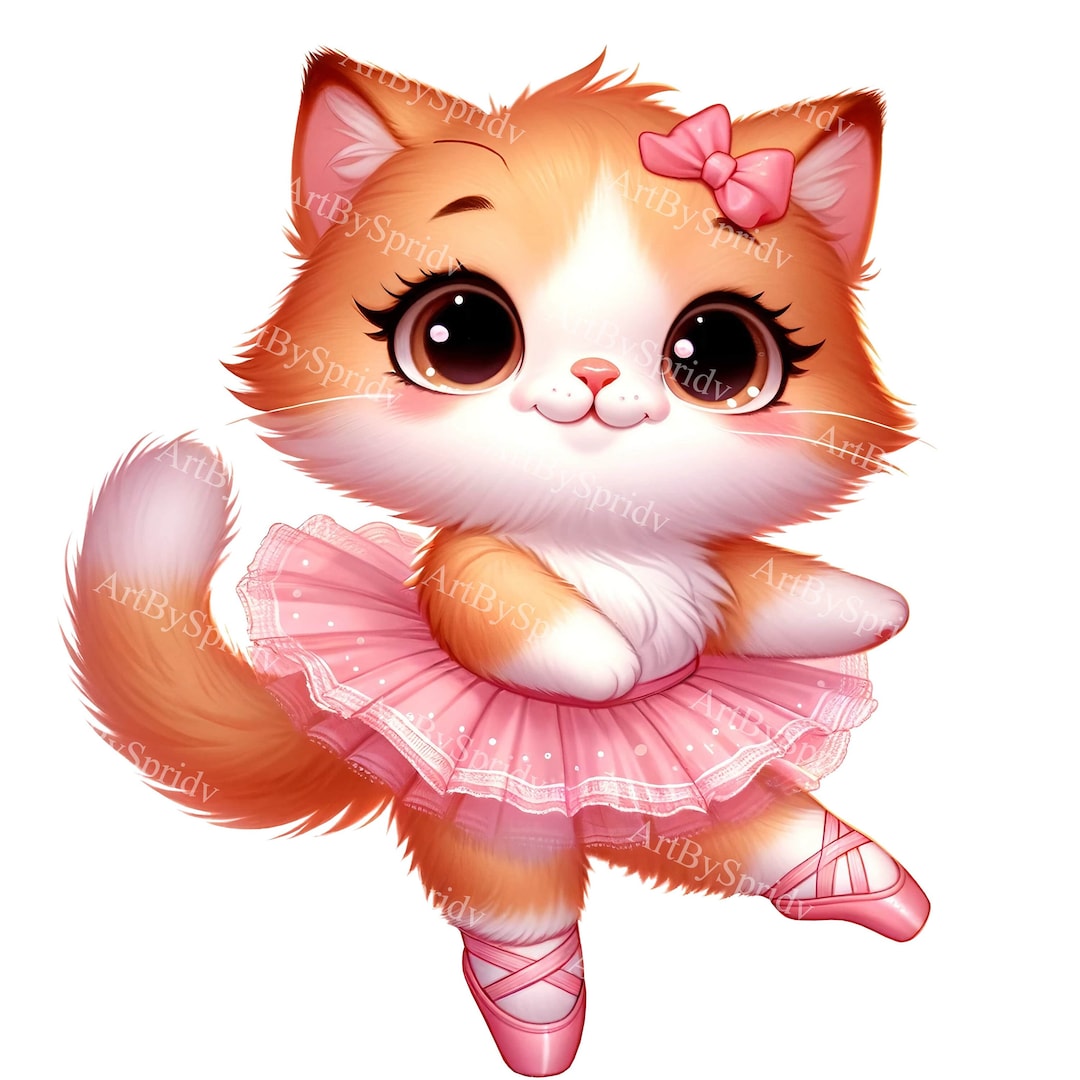 Adorable Ballet Cat Clipart - Orange Tabby Ballerina PNG, Cute Kitten ...
