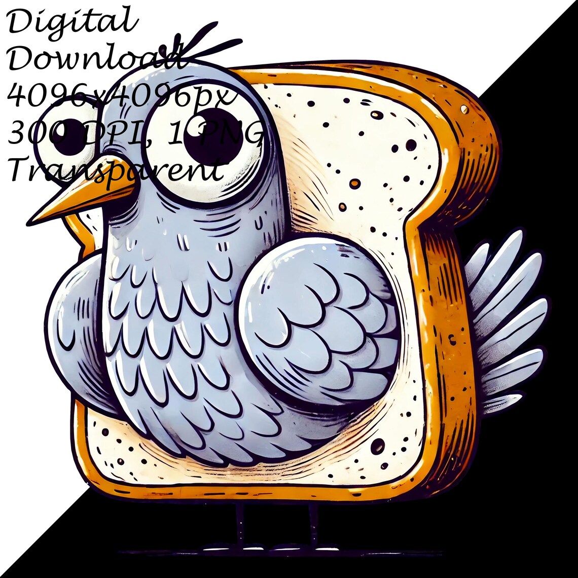 Funny Pigeon in Bread Clipart Transparent PNG - Cute Cartoon Bird ...