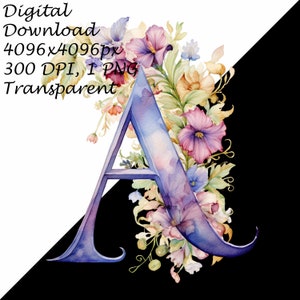 Floral Initials Letter A Transparent 4 PNG Clipart Printable T-shirt ...