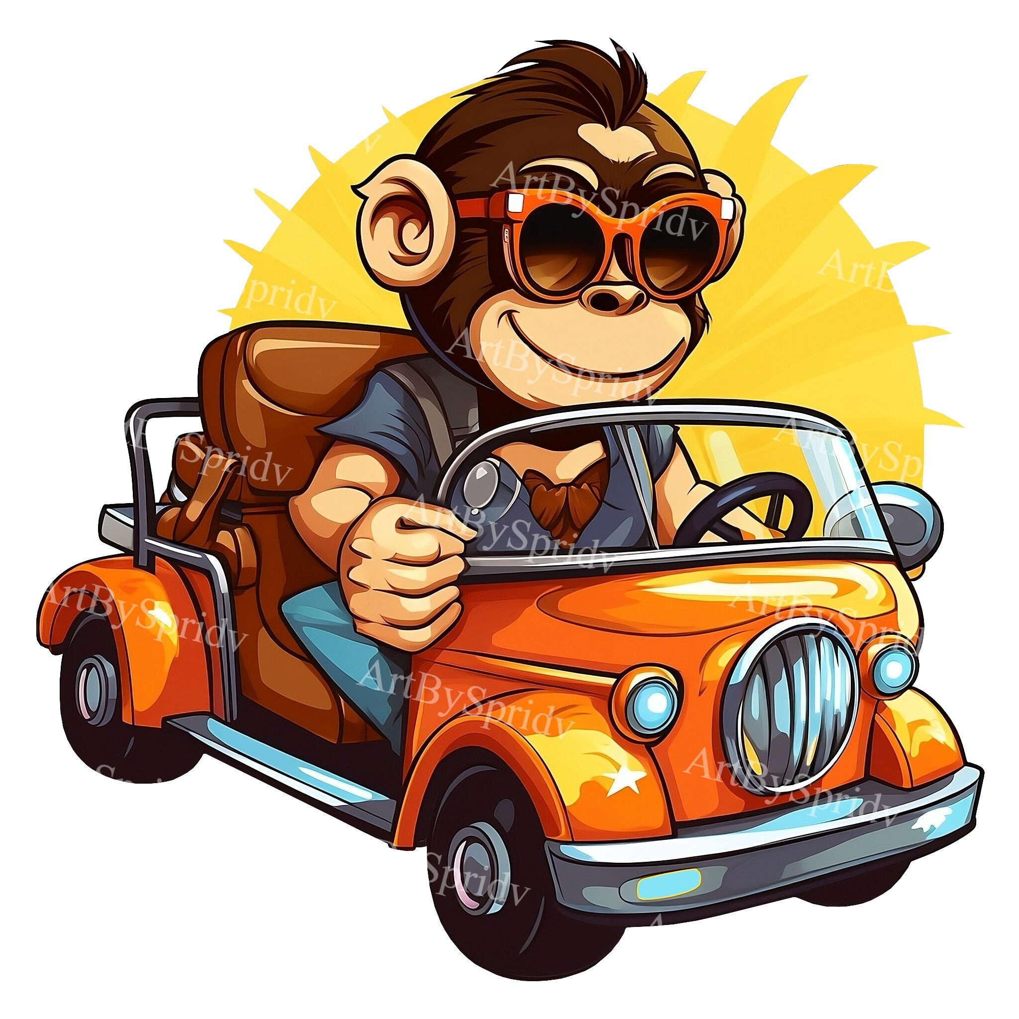 Monkey Driving Car PNG Clipart for Kids, Cute Animal Cartoon Printable ...