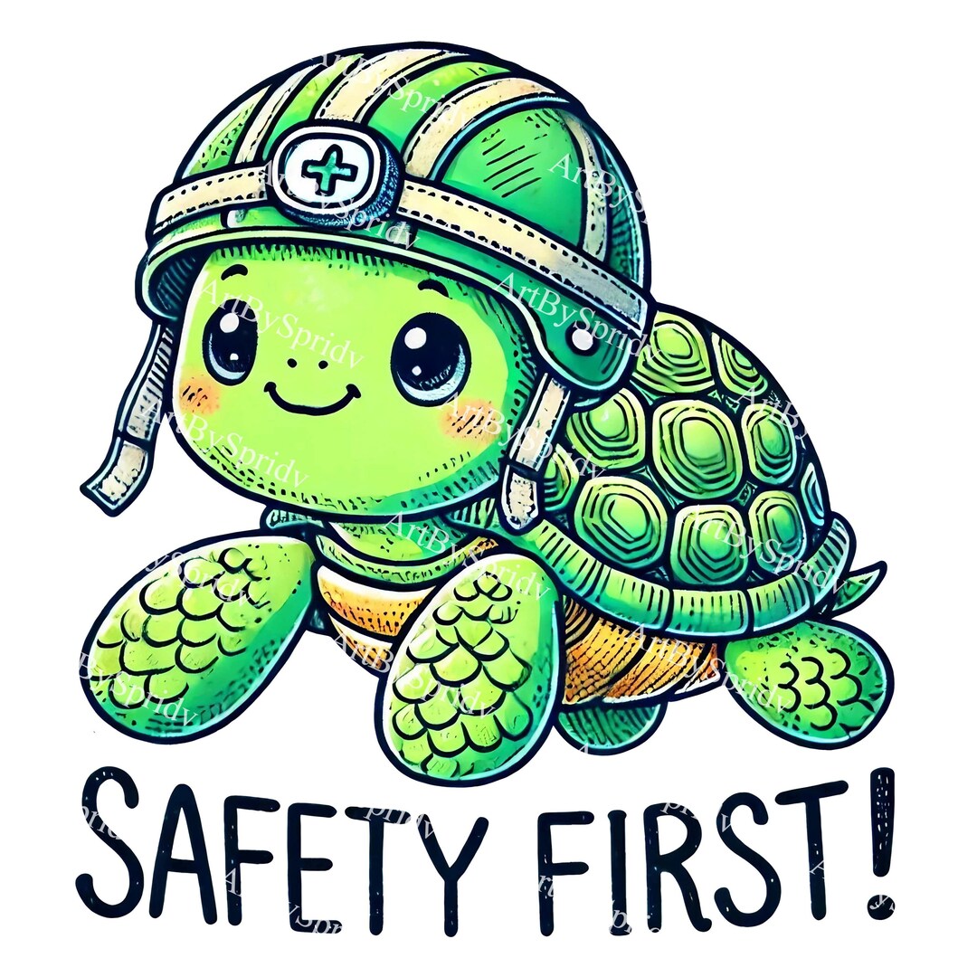 Green Turtle With Safety Helmet PNG Clipart, Cute Illustration With ...