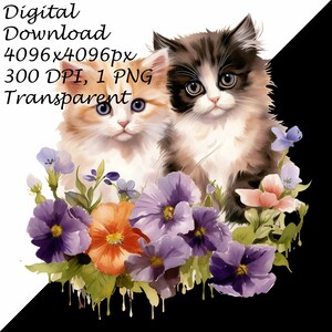 Watercolor Adorable Kitten Clipart Pack | Printable Sublimation PNG ...