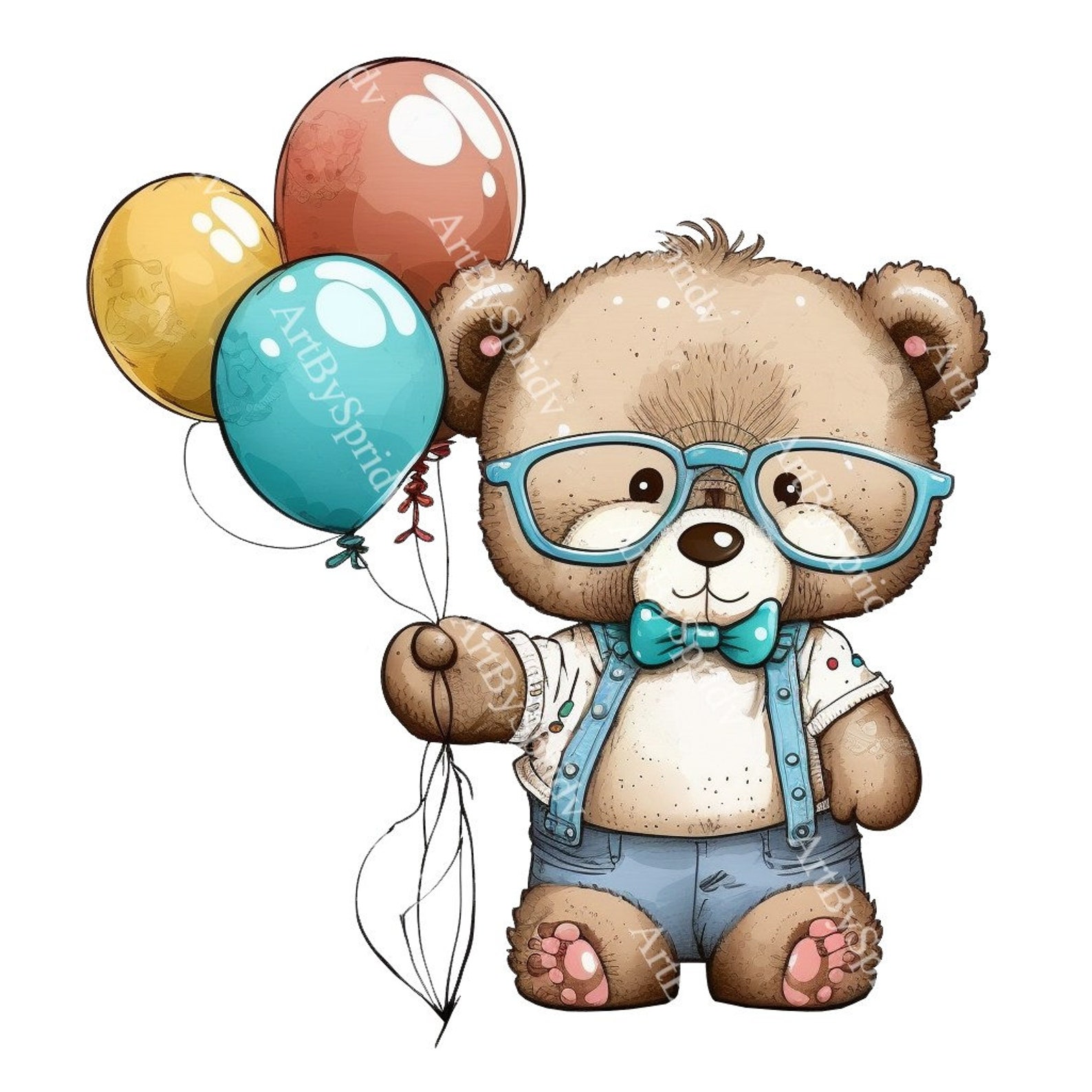 Transparent PNG Cartoon Style Teddy Bear With Glasses Print on Demand ...