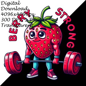 Berry Strong Strawberry Clipart|cute Fitness Fruit Illustration ...