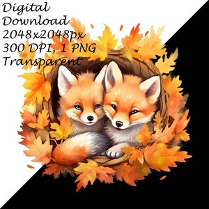 Adorable Fox Clipart PNG, Cute Baby Foxes Nestled in Autumn Leaves ...