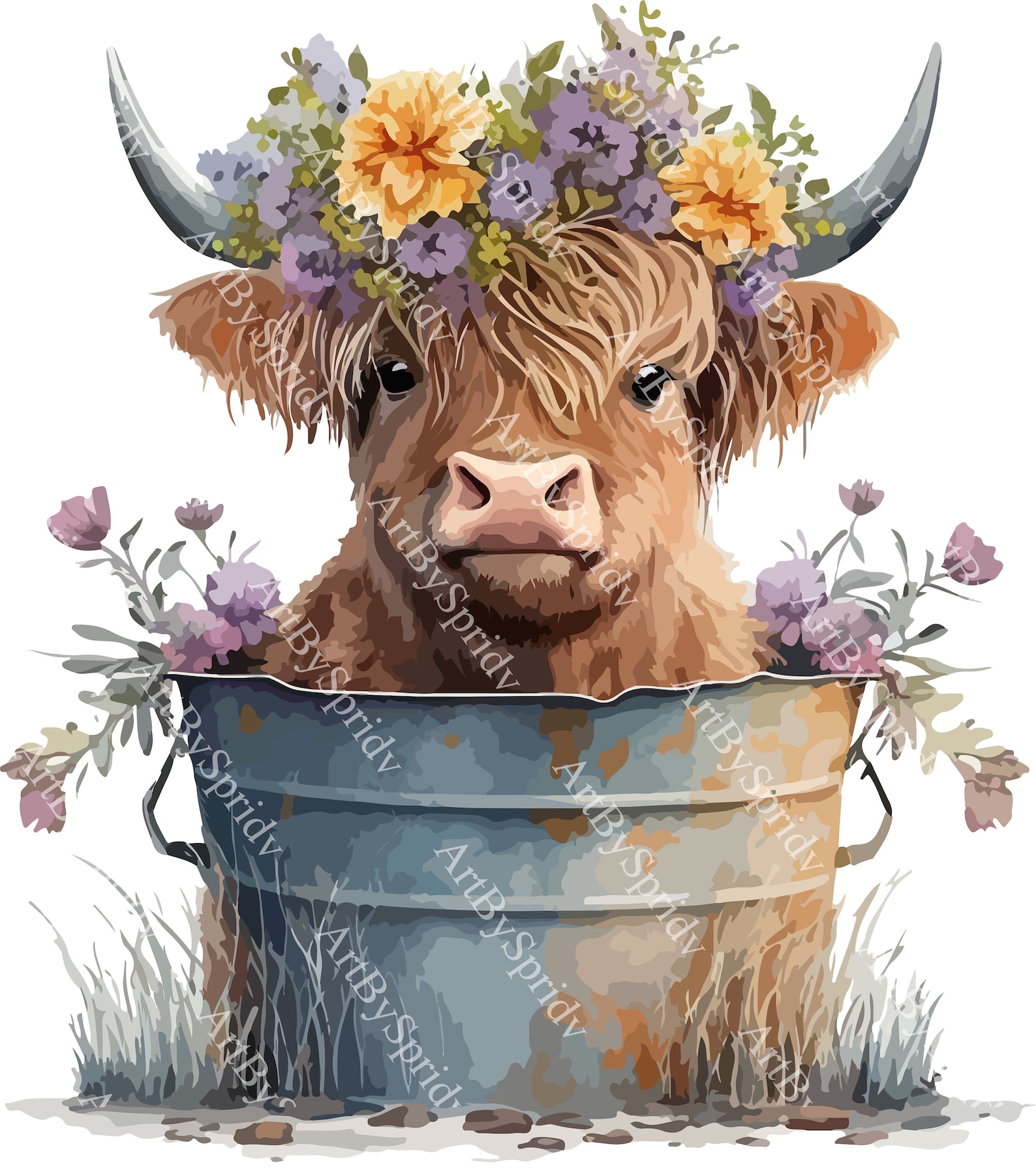 Funny Floral Highland Cow PNG Clipart Printable Clip Art - Etsy