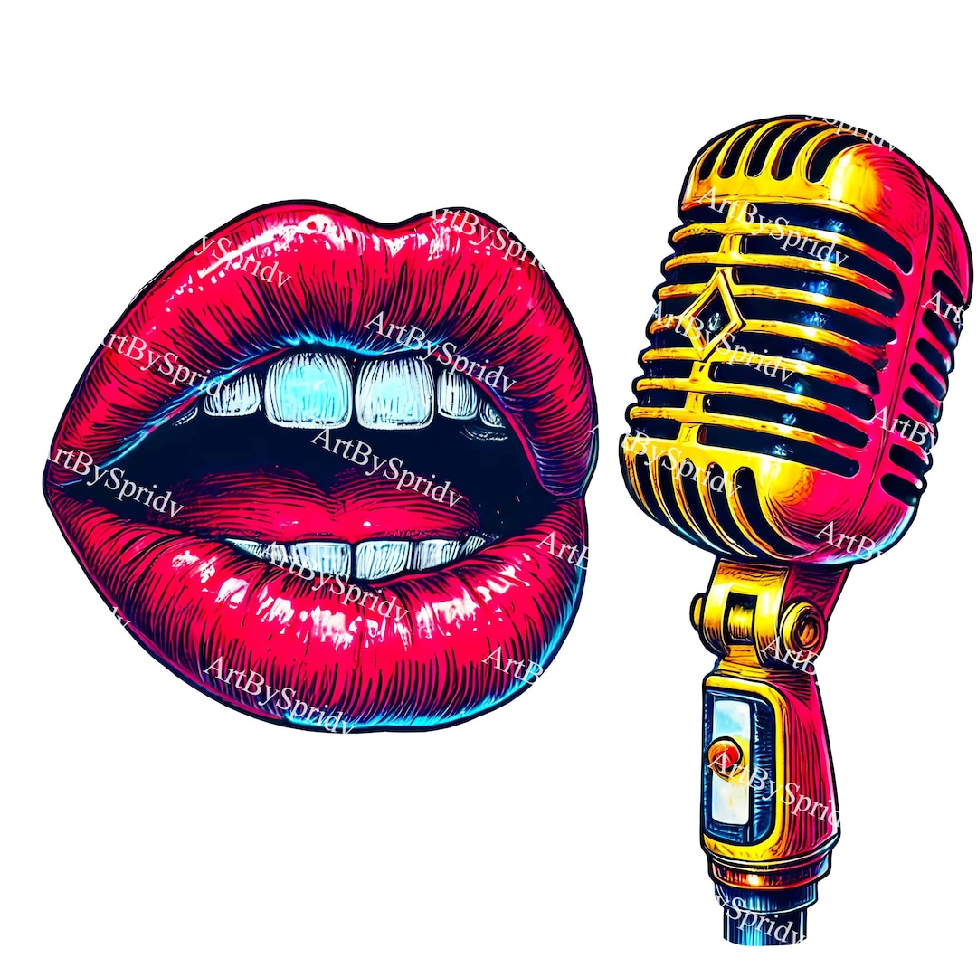 Retro Microphone & Lips Png,pop Art Singing Clipart,music Lover Digital ...