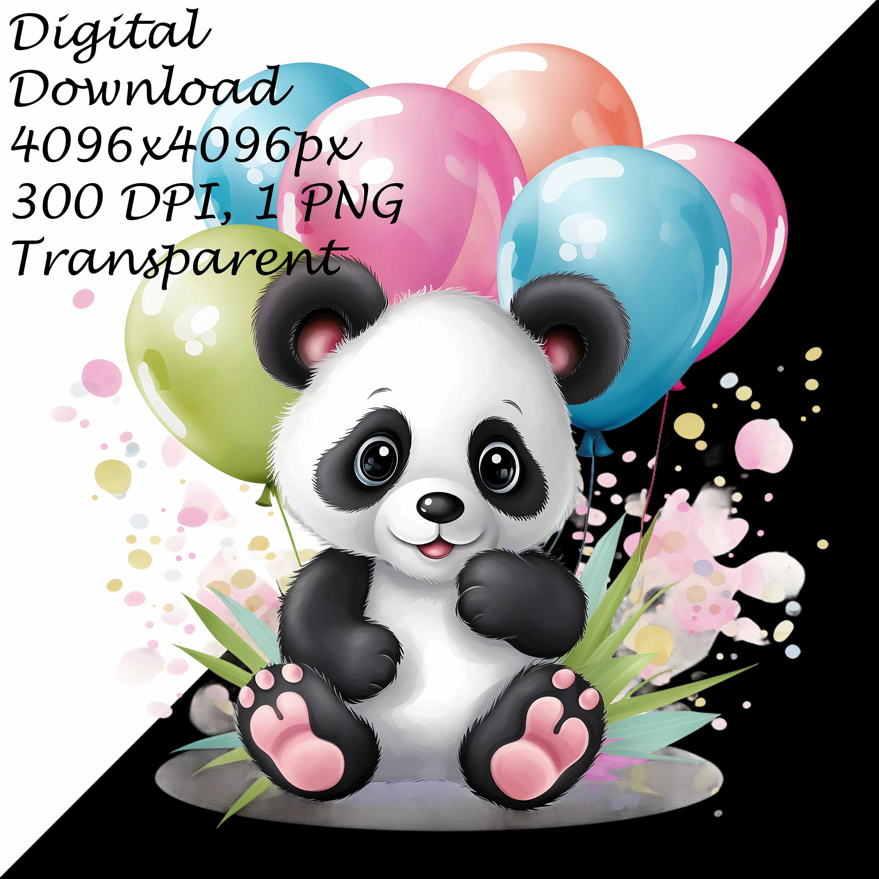 Panda Clipart With Balloons | Cute Animal Digital Art | Download PNG ...