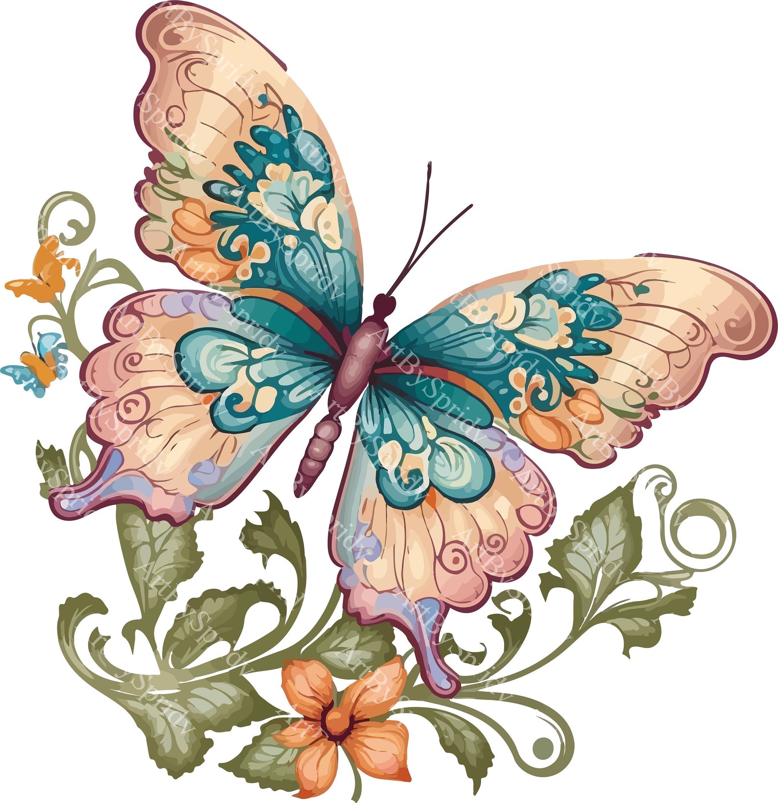 Cute Floral Butterfly PNG Clipart, Transparent Watercolor Kids/adult ...