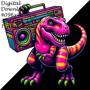 Funky T-rex Dinosaur With Speaker Box Download PNG Clipart-retro 80s ...