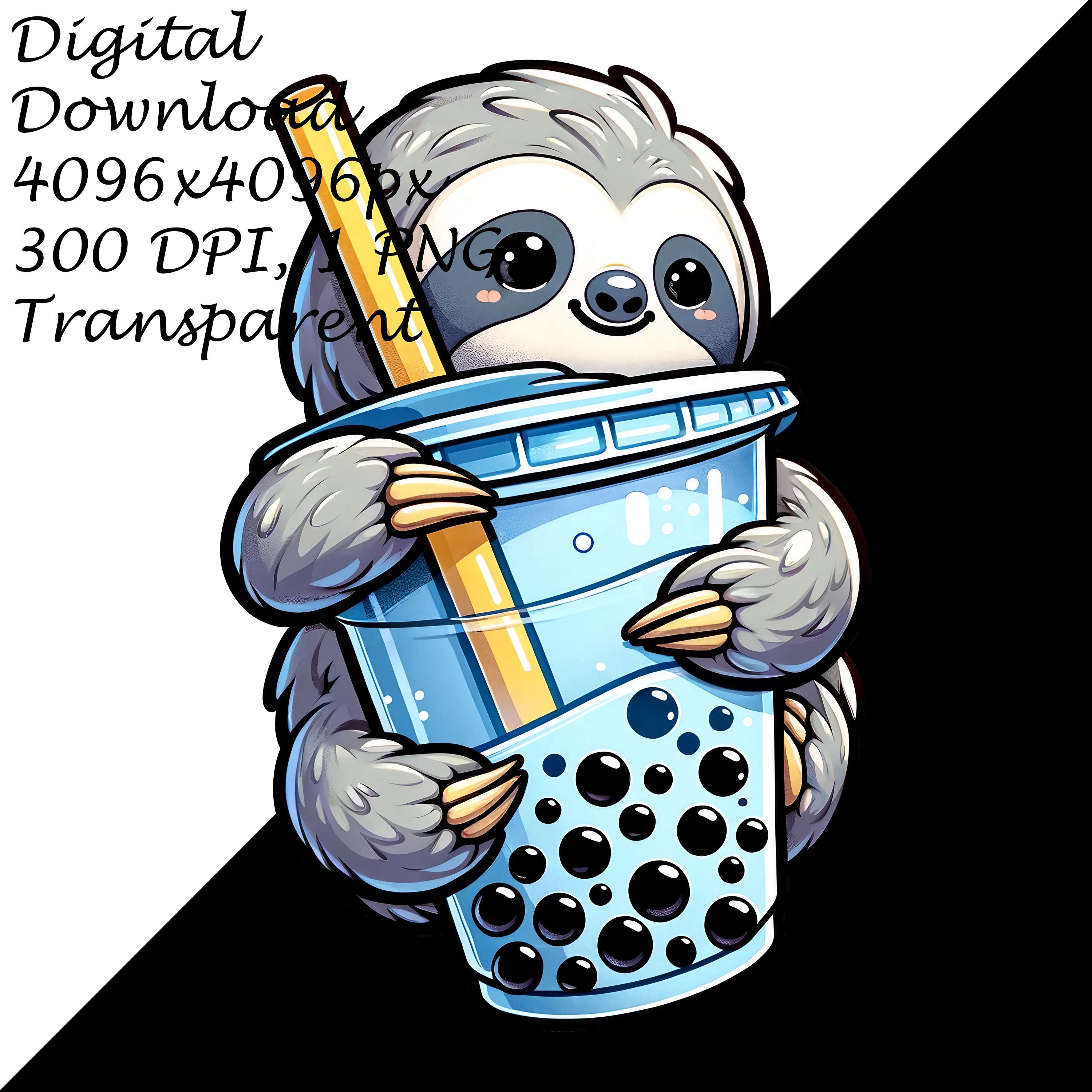 Sloth Boba Tea Clipart Cute Animal Digital PNG, Printable Sublimation ...