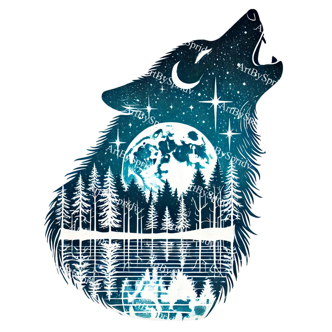 Howling Wolf Silhouette Clipart – Transparent PNG With Starry Night and ...