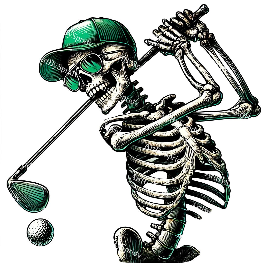 Cool Skeleton Golfer PNG | Vintage Golf Skull Clipart | Funny Golfing ...