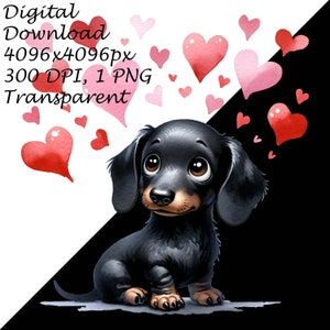 Valentine's Dachshund Clipart - Watercolor Dog PNG for DTG, Mugs ...