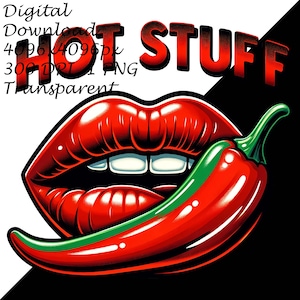 Spicy Red Lips With Chili Pepper Clipart - Hot Stuff Digital PNG, Sassy ...