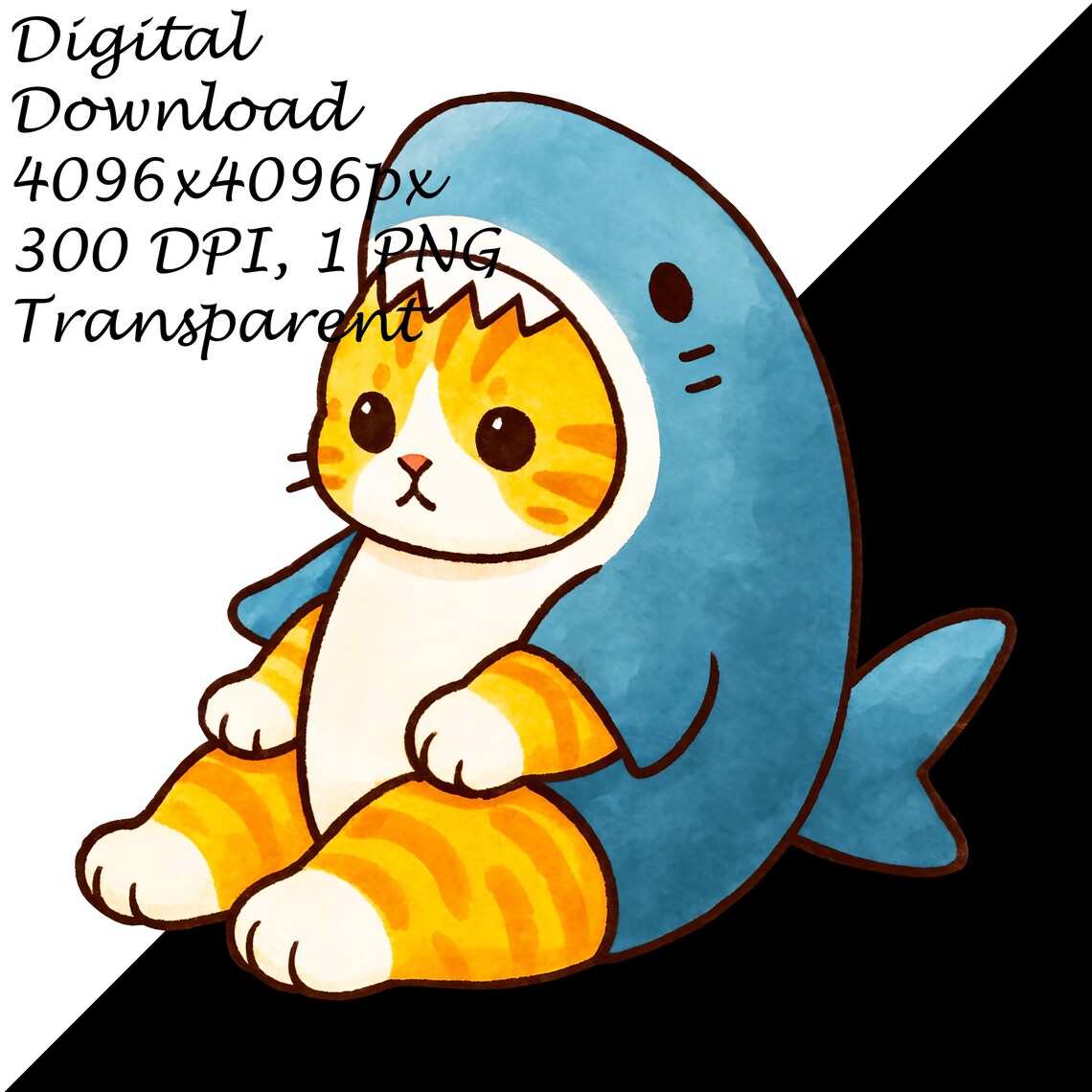Kawaii Cat in Shark Costume Clipart Transparent PNG | Cute Shark Suit ...