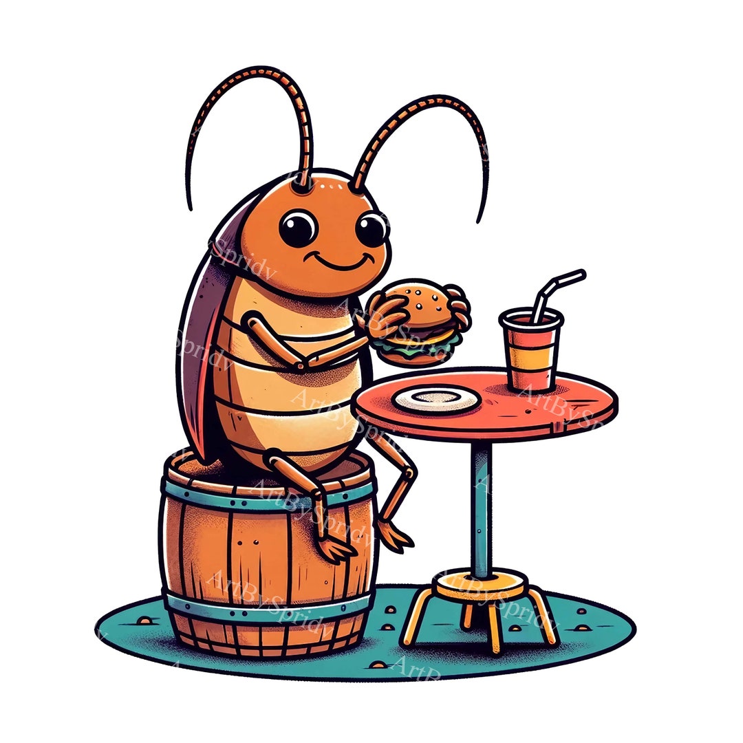 Whimsical Cockroach With Burger Cartoon Clipart: Printable PNG for Sublimation & DIY Crafts ...