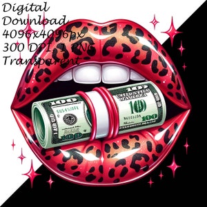 100 Dollar Bill Lips Clipart - Glossy Lips & Money PNG, Digital ...