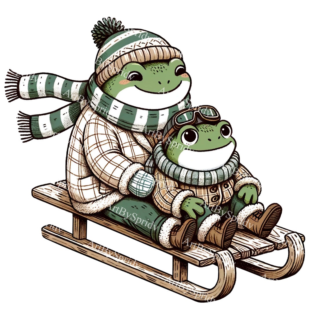 Winter Frogs Sledding Download PNG Clipart - Cute Christmas Frogs Illustration-transparent Clip ...