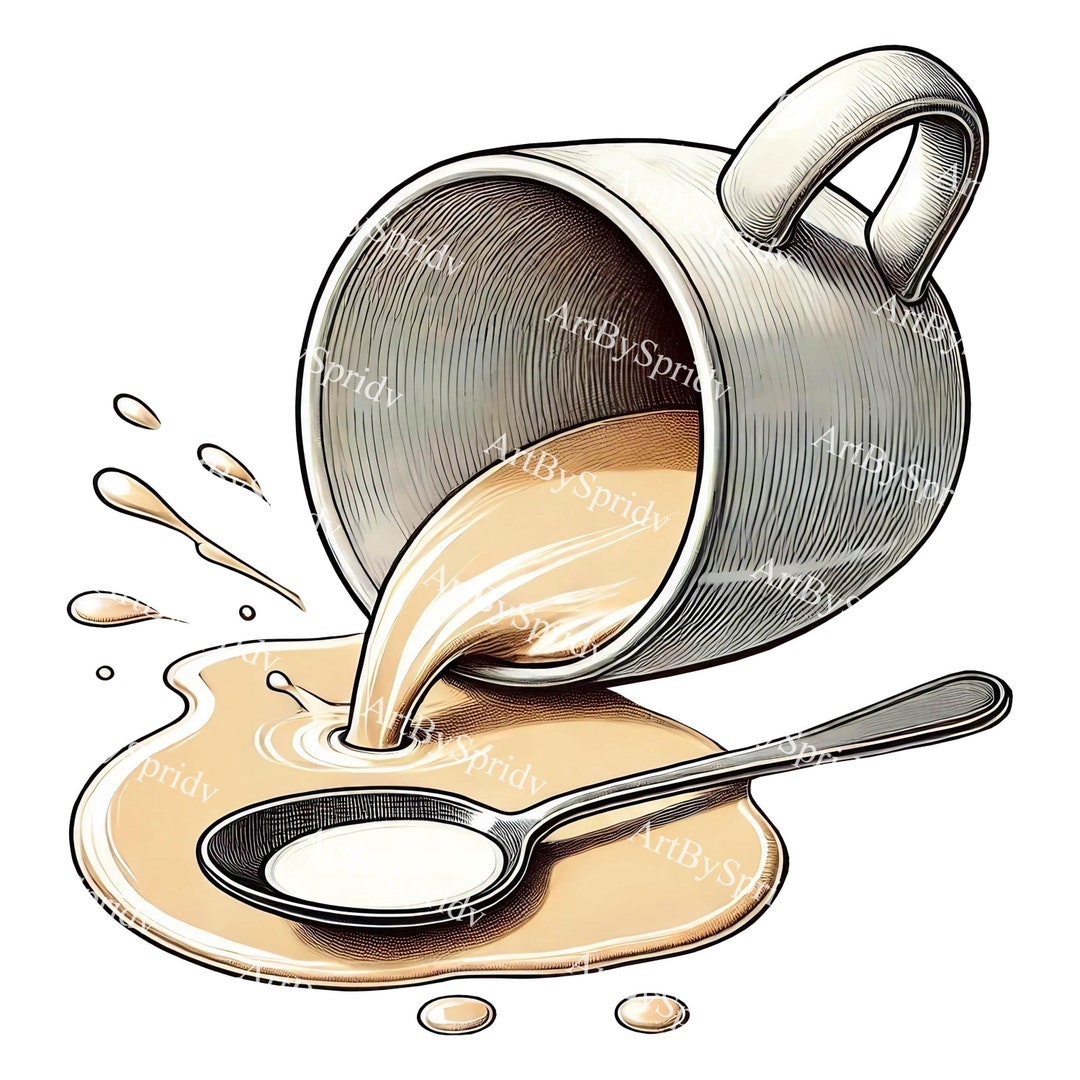 Vintage Coffee Mug Spilled With Creamy Coffee PNG Clipart for DIY Craft ...