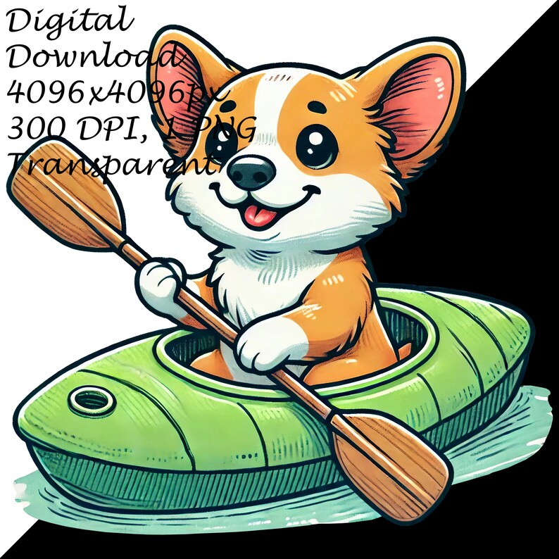 Adorable Corgi Kayaking PNG Clipart, Cute Dog in Kayak Digital Download ...