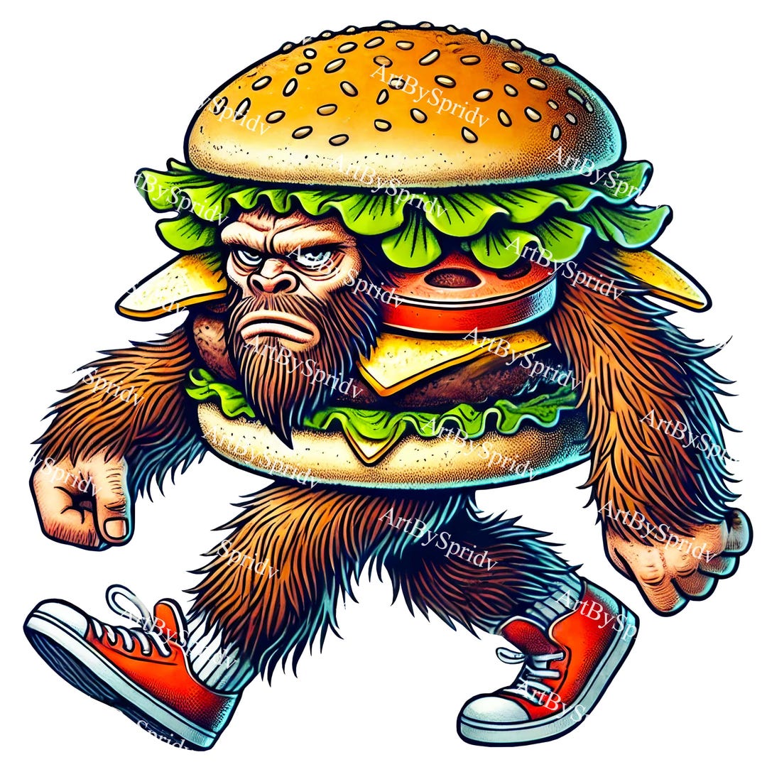Funny Bigfoot Hamburger PNG Clipart, Sasquatch Cheeseburger Monster ...